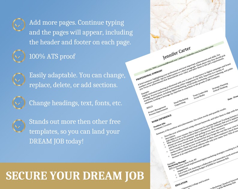ATS Friendly Resume Template Word, Pages, Google Docs, ATS Resume, Ats ...