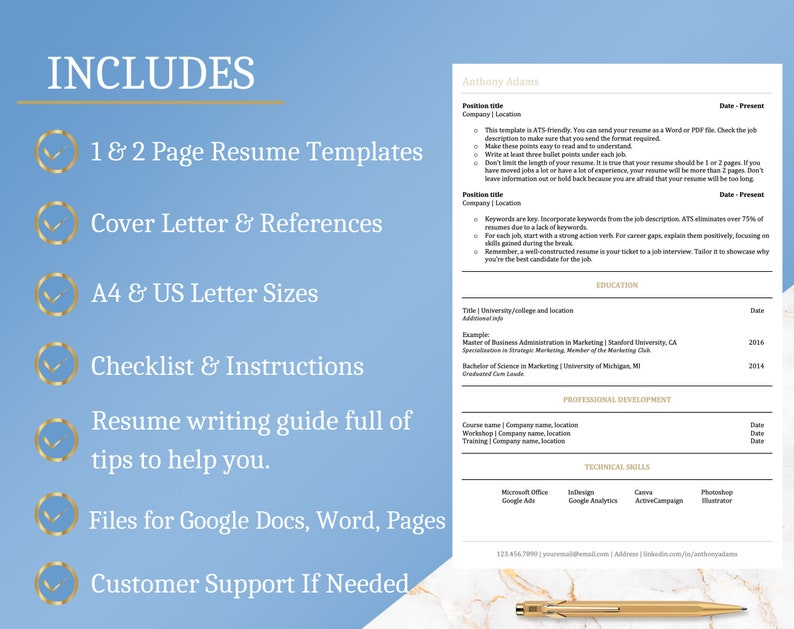 ATS Resume Template Word, Pages, Google Docs, ATS Friendly Resume ...