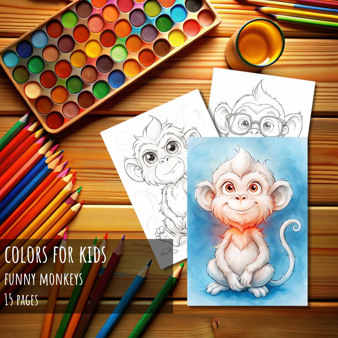 PDF File, Colors for Kids, Funny Monkeys, 15 Pages for Print | Format ...