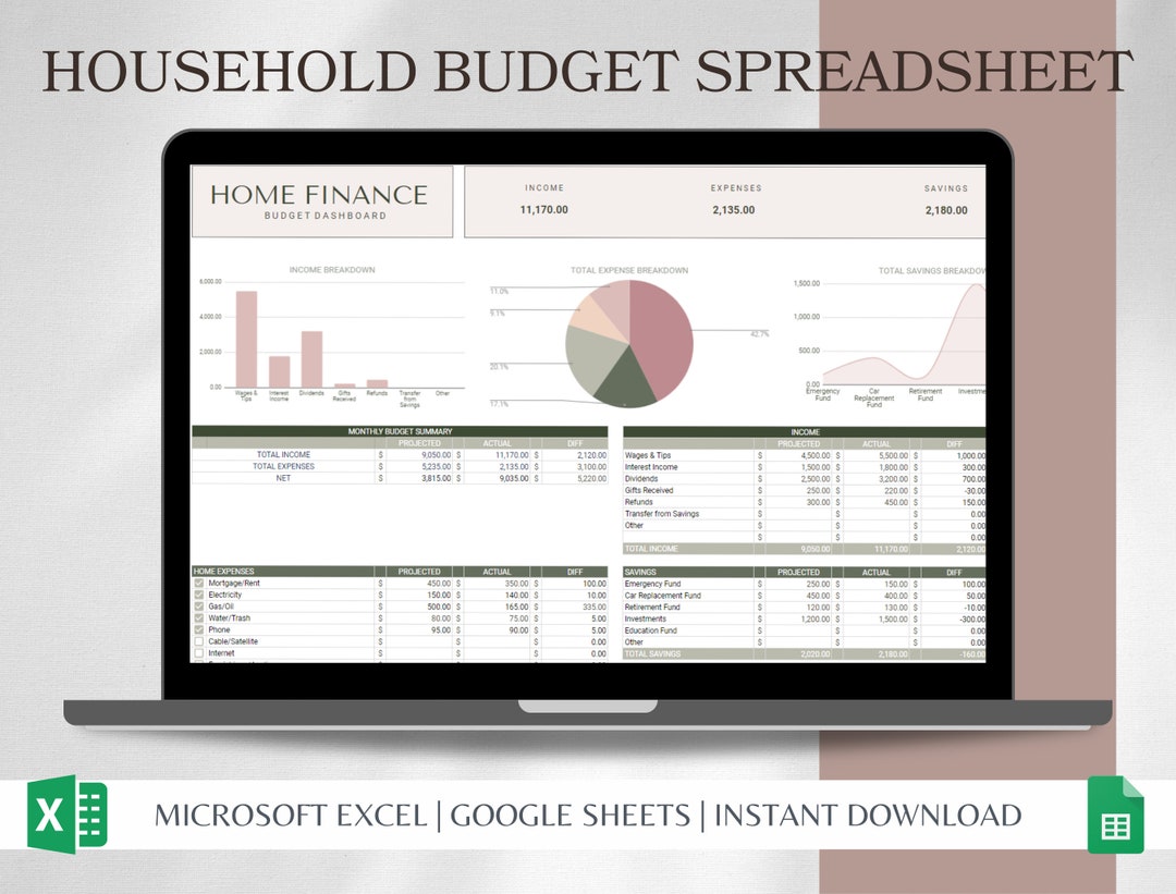 Ultimate Household Budget Tracker simple Minimalist - Etsy