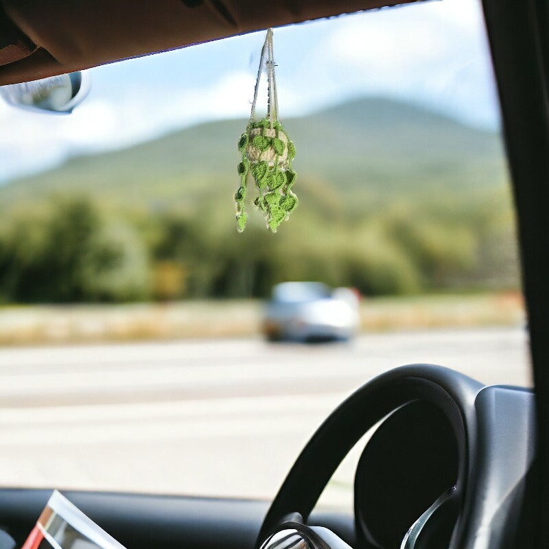 Daisy Crochet Plant Car Hanging Car Accessories, Succulent Car Hanging ...