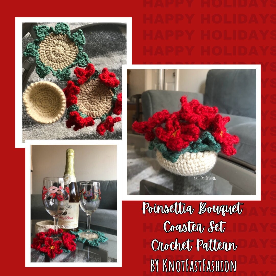 Poinsettia Bouquet Coaster Set PDF Written Crochet Pattern, Two Sizes ...