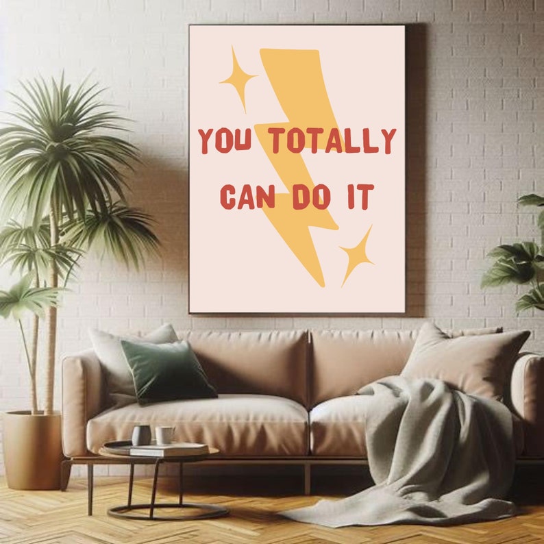 You Can Do It-digital Downloadable Print, Motivational Yellow Wall Art ...