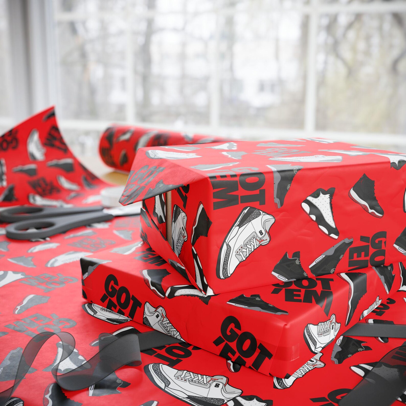 Sneaker Pattern Wrapping Paper | Red Shoe Print Gift Wrap Roll - Etsy