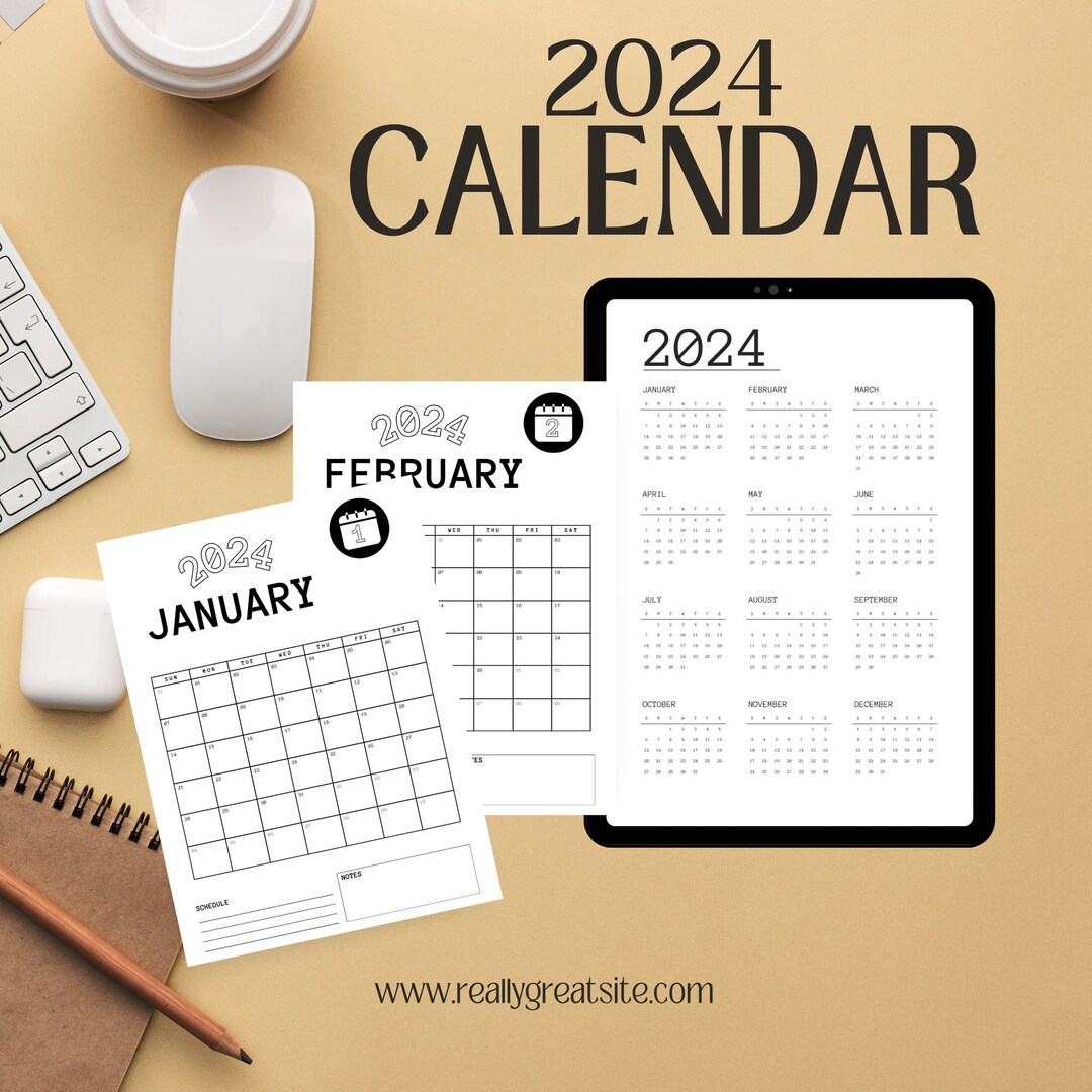 Simple Printable Calendar 2024 Monthly Calendar Calendar 2024 A4 ...