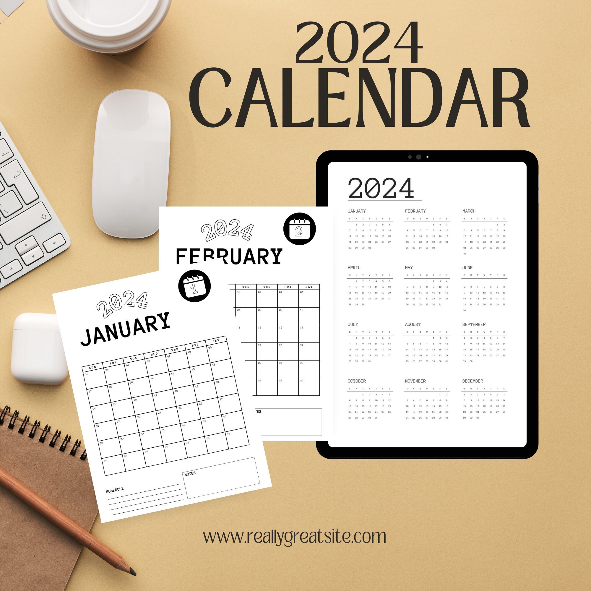 Simple Printable Calendar 2024 Monthly Calendar Calendar 2024 A4 ...