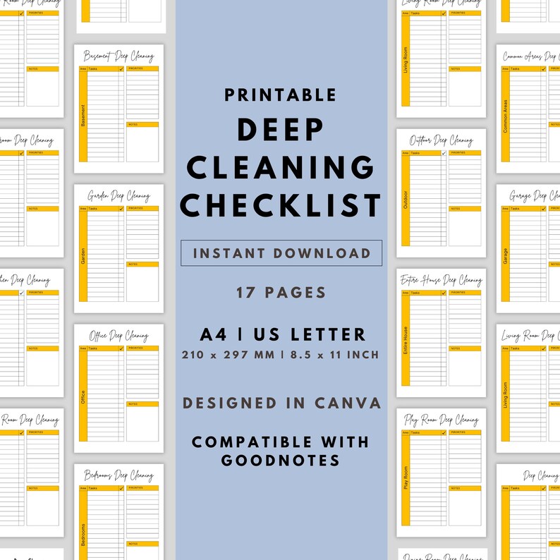 Printable Deep Cleaning Checklist Minimalist Instant Download Deep ...