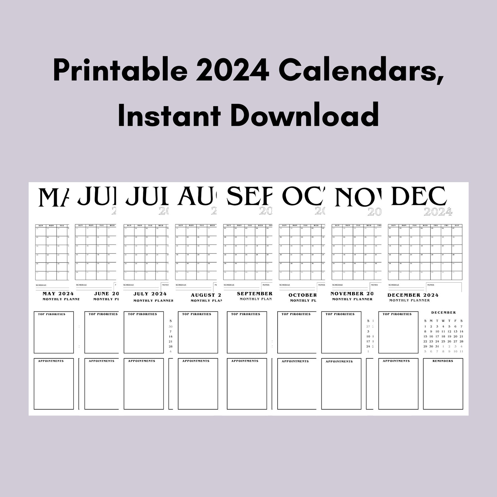 Simple Printable Calendar 2024 Calendar With Planner Monthly Calendar ...