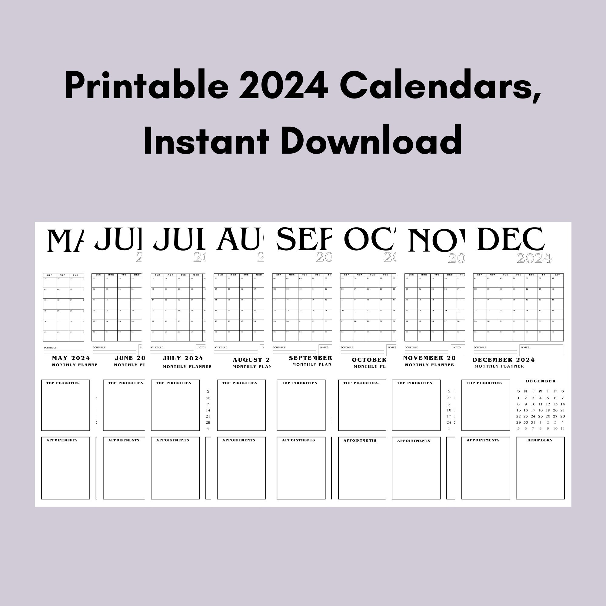 Simple Printable Calendar 2024 Calendar With Planner Monthly Calendar ...
