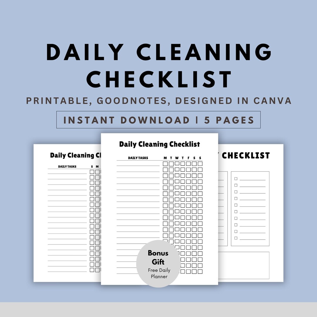 Printable Daily Cleaning Checklist & Daily Planner, Minimalist ...