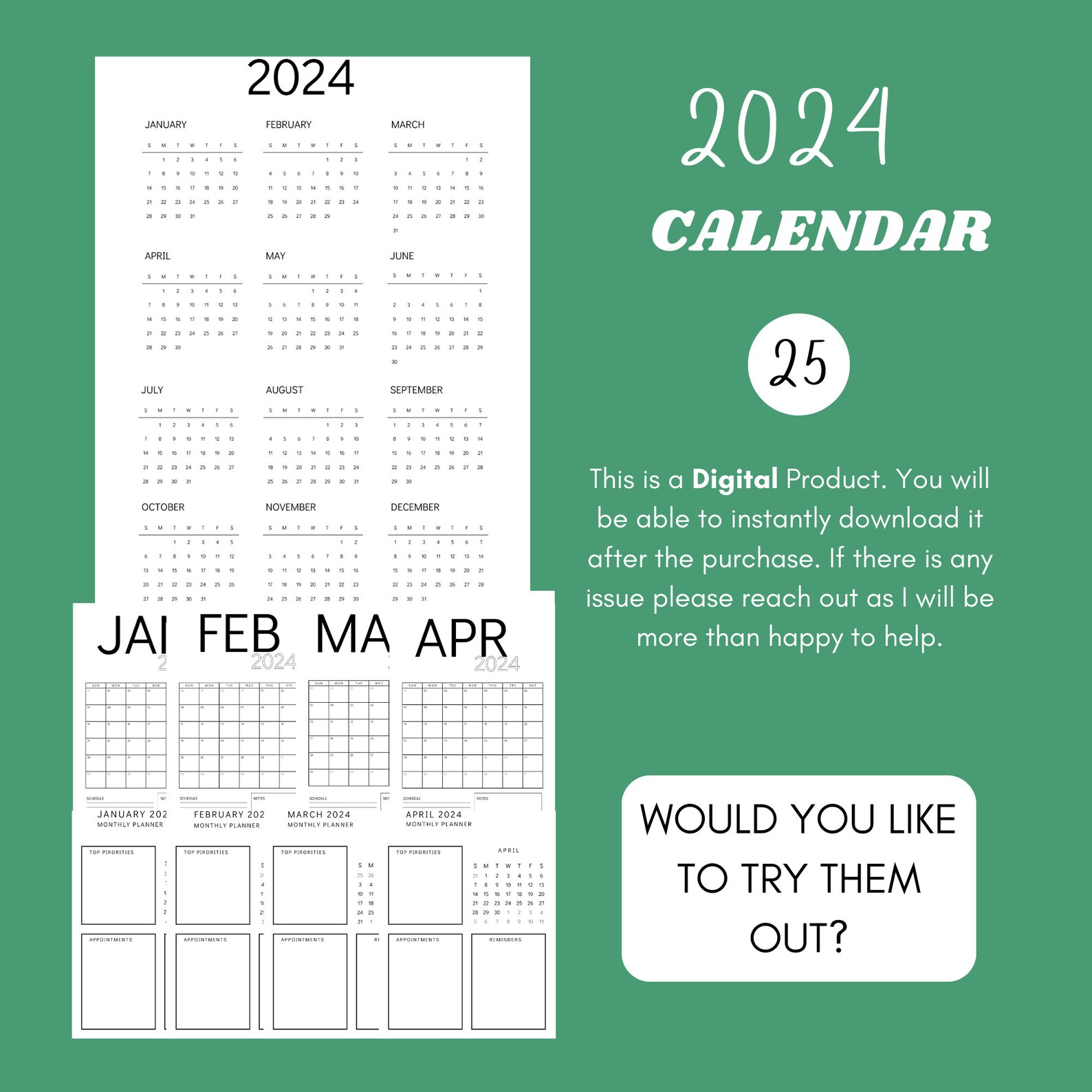 Simple Printable Calendar 2024 Calendar With Planner Monthly Calendar ...