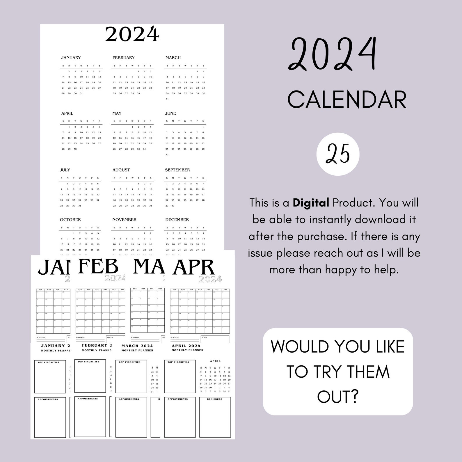 Simple Printable Calendar 2024 Calendar With Planner Monthly Calendar ...