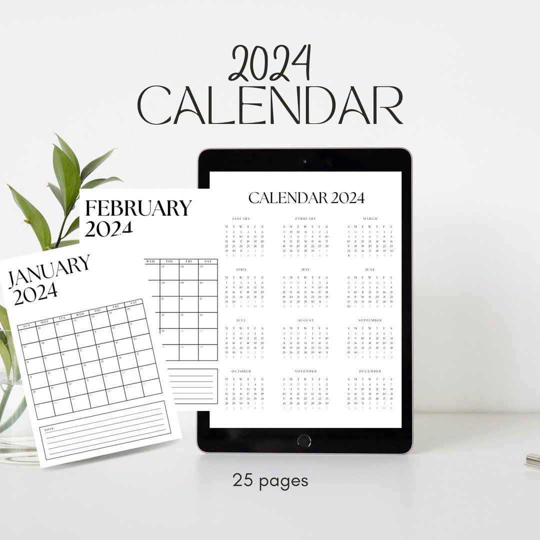 Simple Printable Calendar 2024 Calendar With Planner Monthly Calendar ...