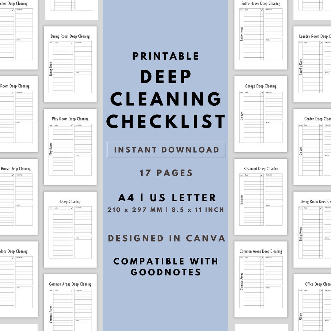 Printable Deep Cleaning Checklist Minimalist Instant Download Deep ...