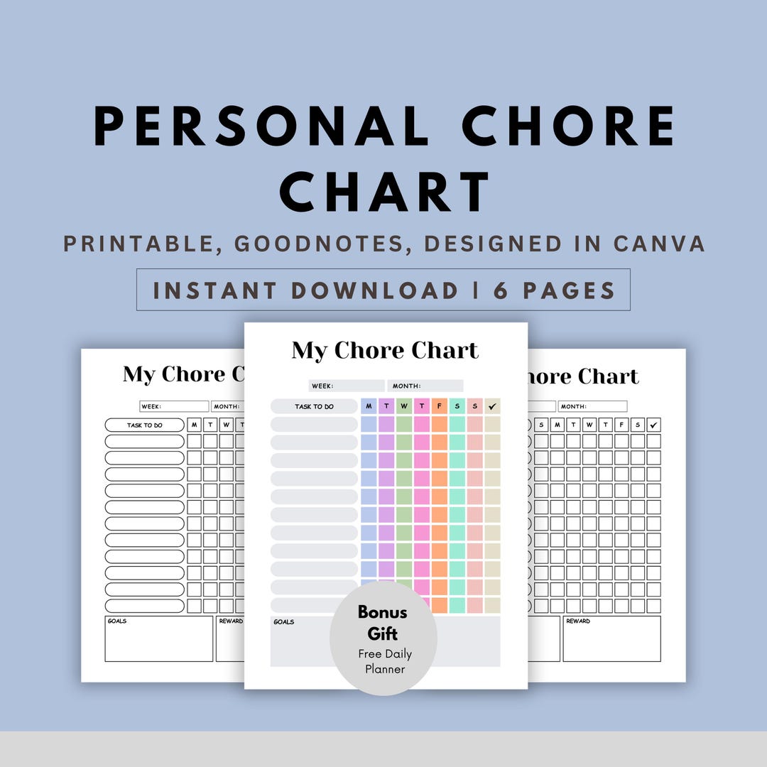 Printable Chores Chart for Adults, Minimalist Daily Planner, Task List ...