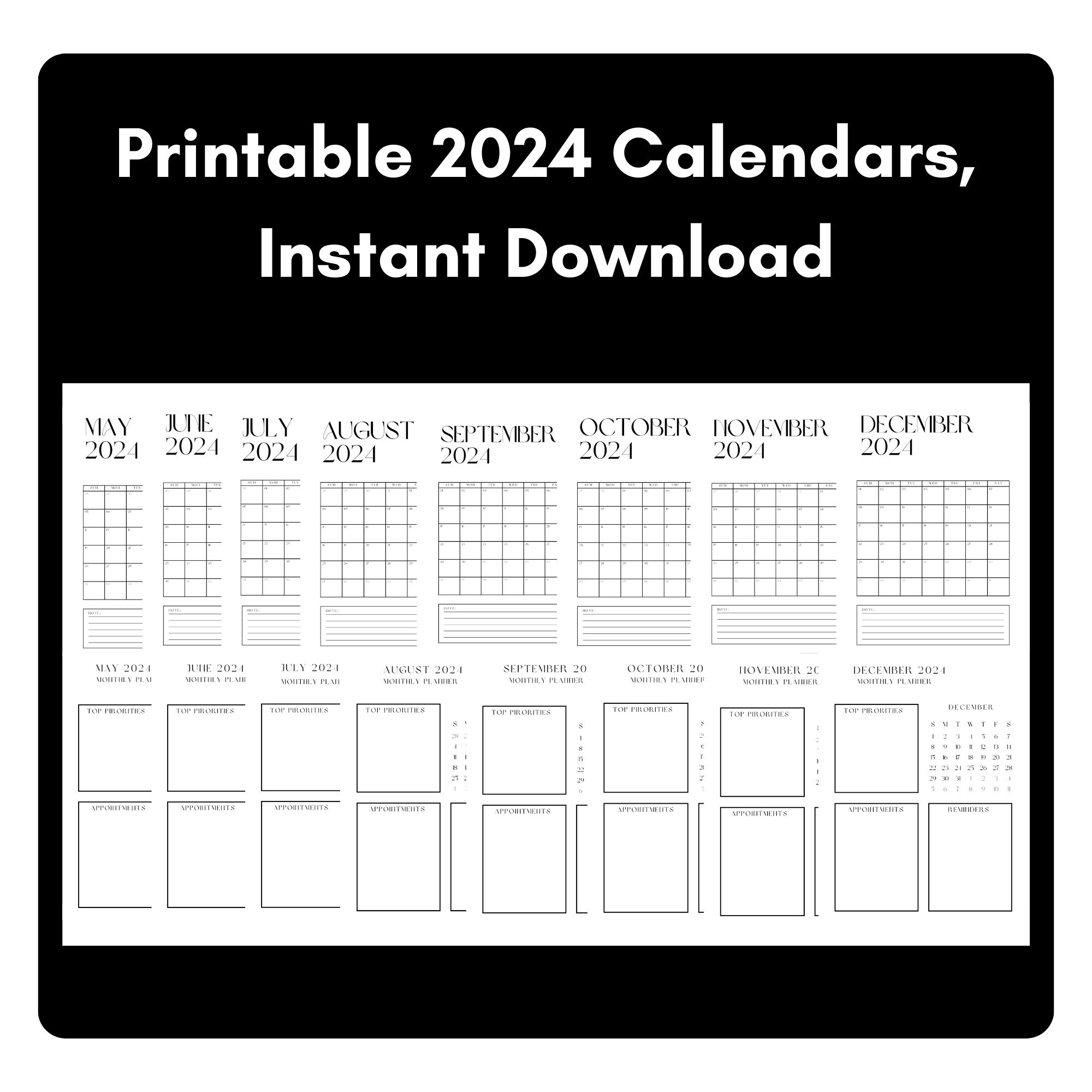 Simple Printable Calendar 2024 Calendar With Planner Monthly Calendar ...