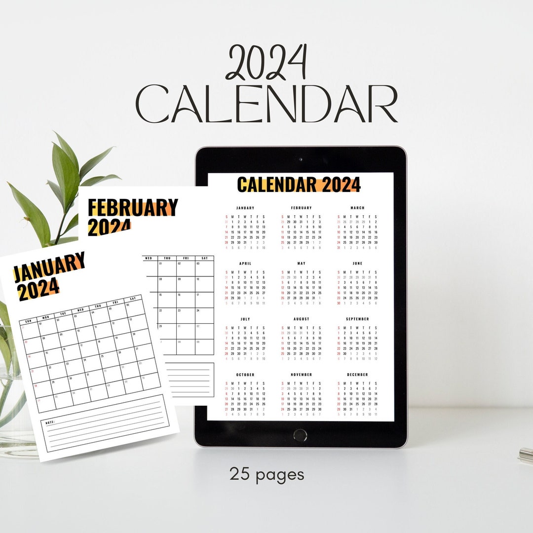 Simple printable calendar 2024 Calendar with planner Monthly Calendar ...