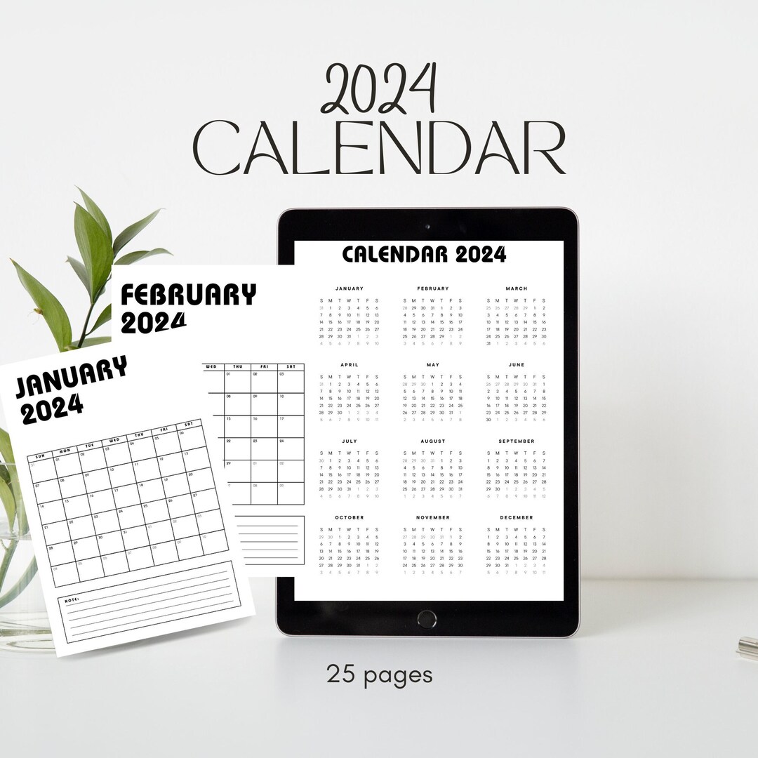 Simple Printable Calendar 2024 Calendar With Planner Monthly Calendar ...