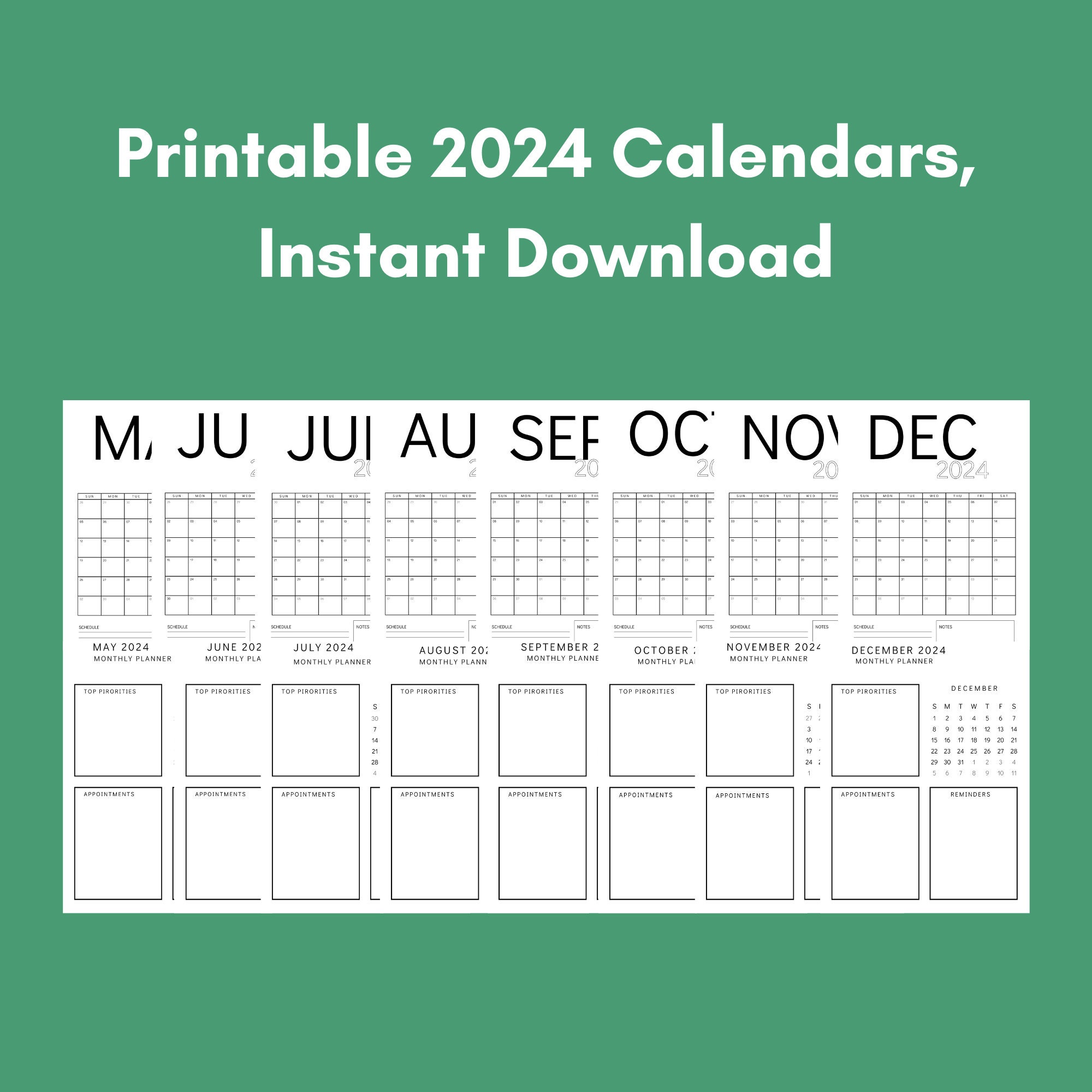 Simple Printable Calendar 2024 Calendar With Planner Monthly Calendar ...