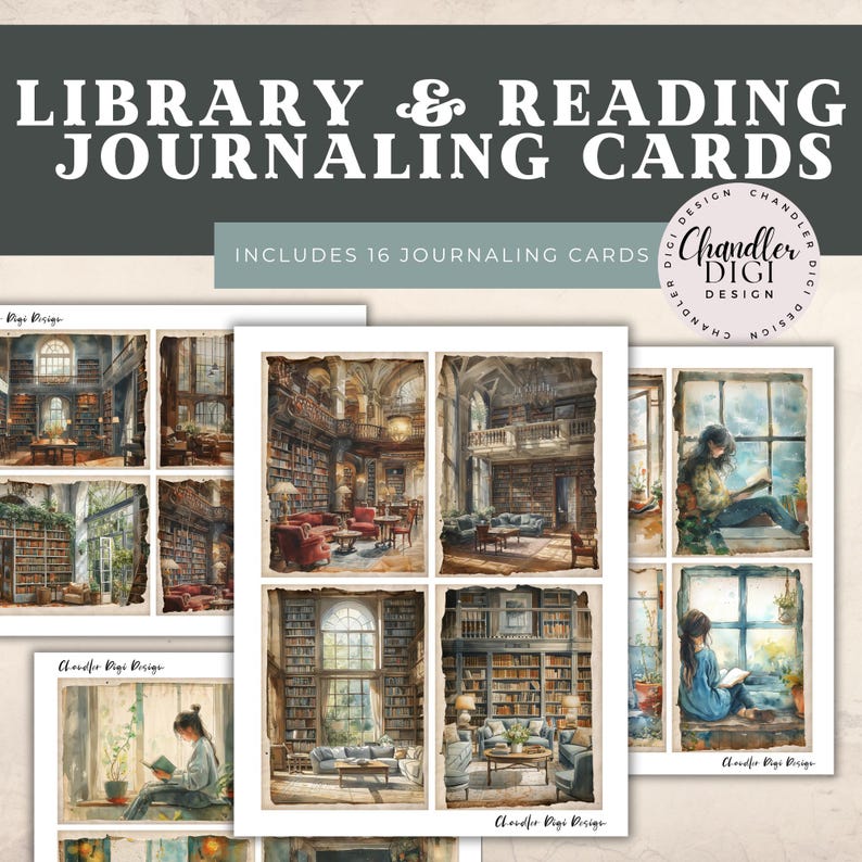 Library & Reading Anime Style Journaling Cards | Junk Journal Printable ...