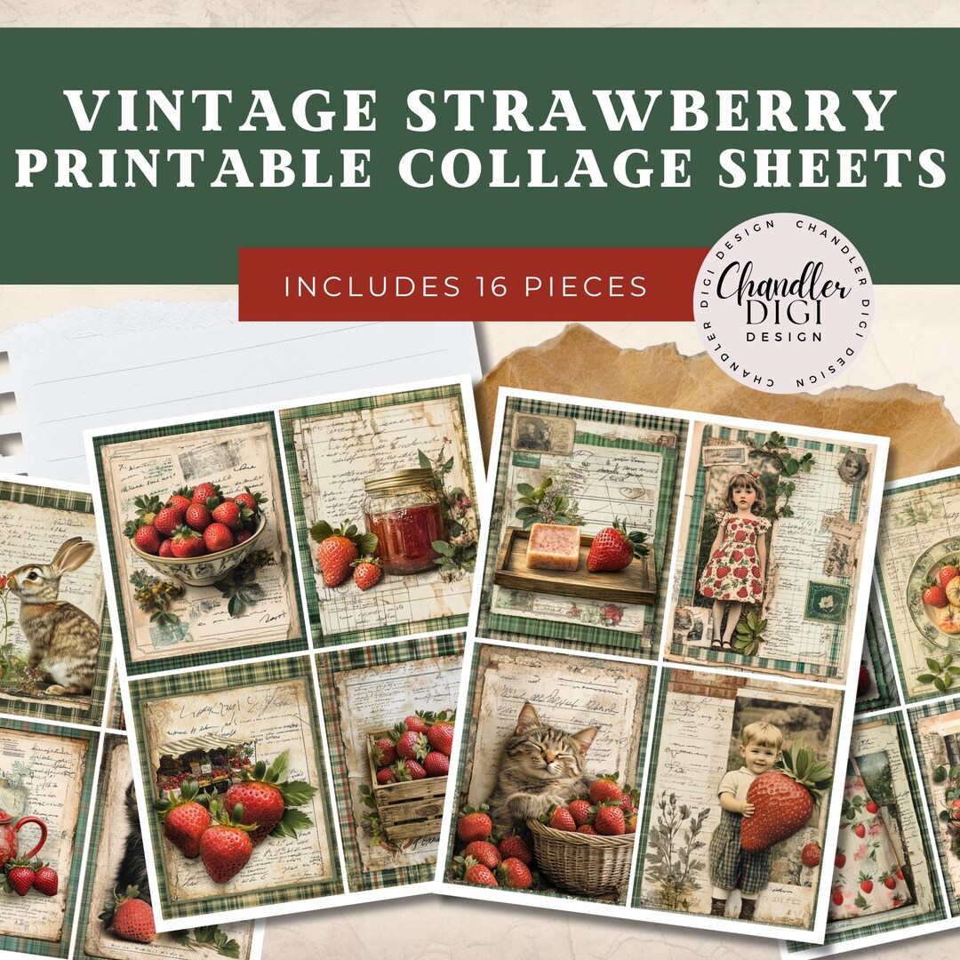 Vintage Strawberry Collage Ephemera | Vintage Fruit Print and Cut ...