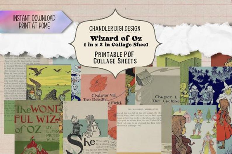 Wizard of Oz Collage Sheet Digital Download | Digital Ephemera for Junk ...