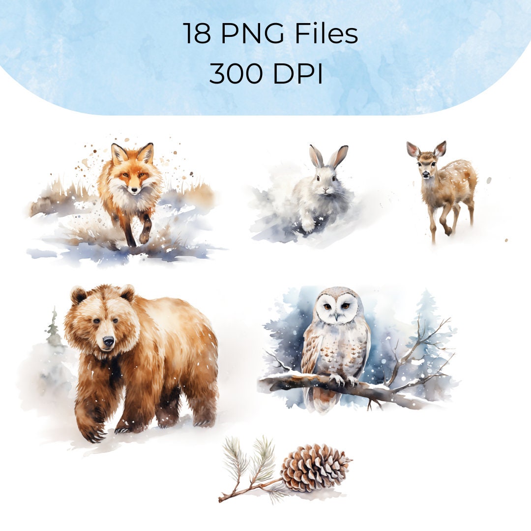 Woodland Creatures Winter Animals Clipart | Watercolor Style Clipart ...