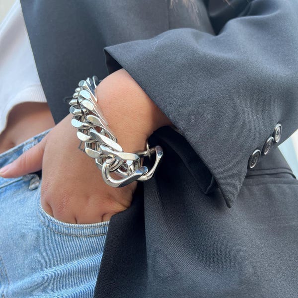 Womens Stainless Steel Chunky Bracelet - Etsy