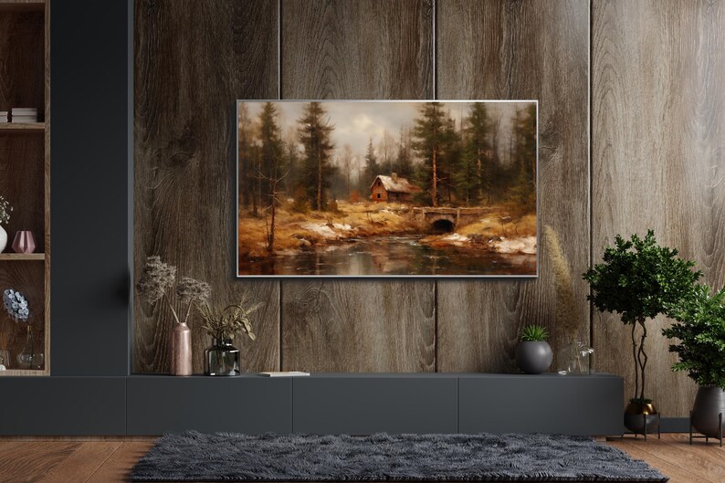 Samsung Frame TV Cabin Landscape Painting Wall Art for Home Decor T027 ...