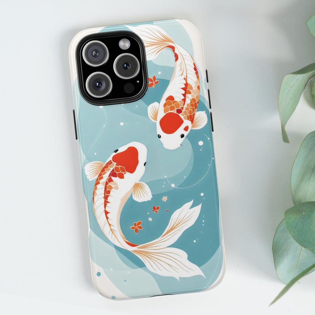 Koi Fish Phone Case, Japanese Design Tough Phone Case, Floral Design ...