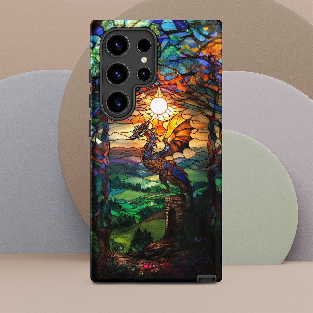 Stained Glass Dragon Phone Case, Dragon Design, Samsung S10 S20 S21 S22 ...