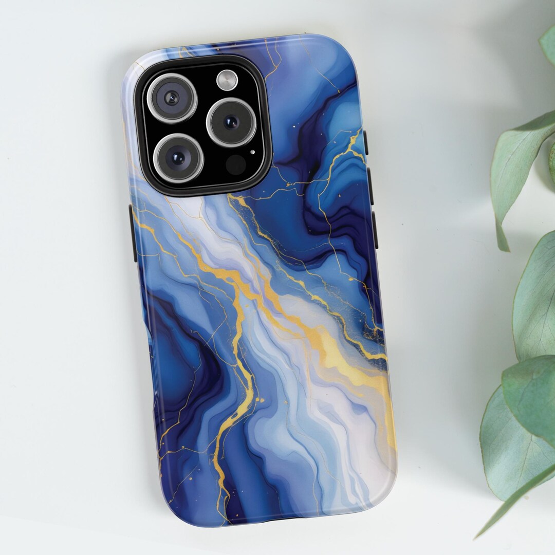 Alcohol Ink Phone Case, Gold Veins Design Print, Modern and Stylish ...