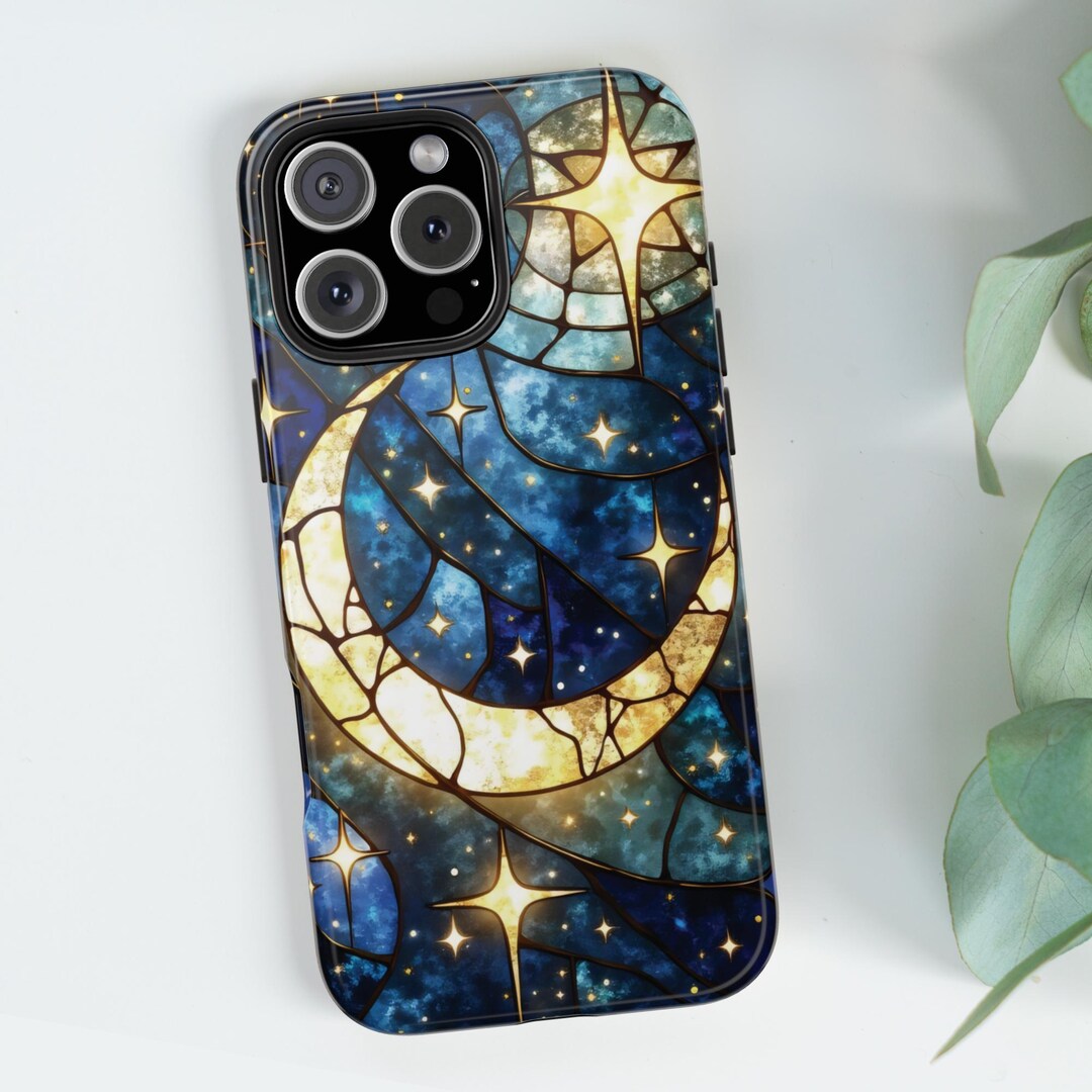 Moon and Stars Phone Case, Starry Night Emulates Stained Glass ...