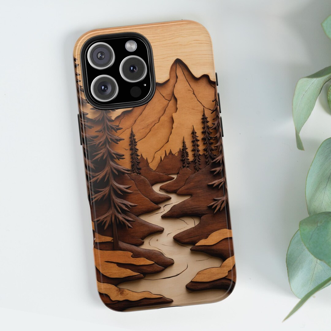 Emulates Carved Wood Landscape Phone Case, Print, Not Real Wood, iPhone ...