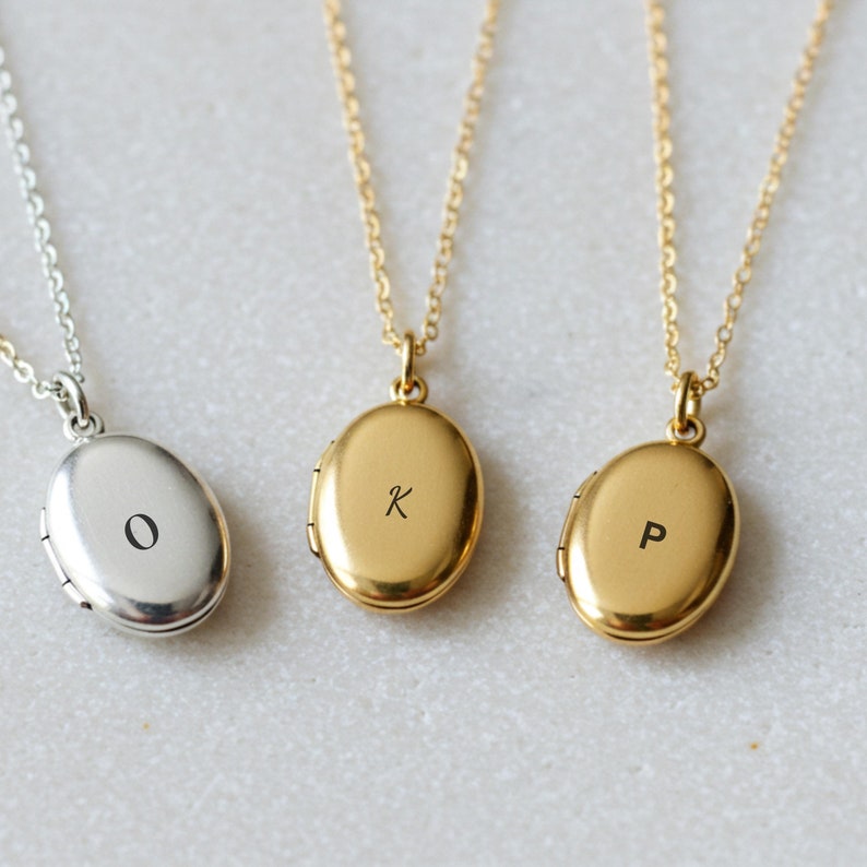Photo Locket Necklace With Initial Engraved, Personalized Tiny Locket ...