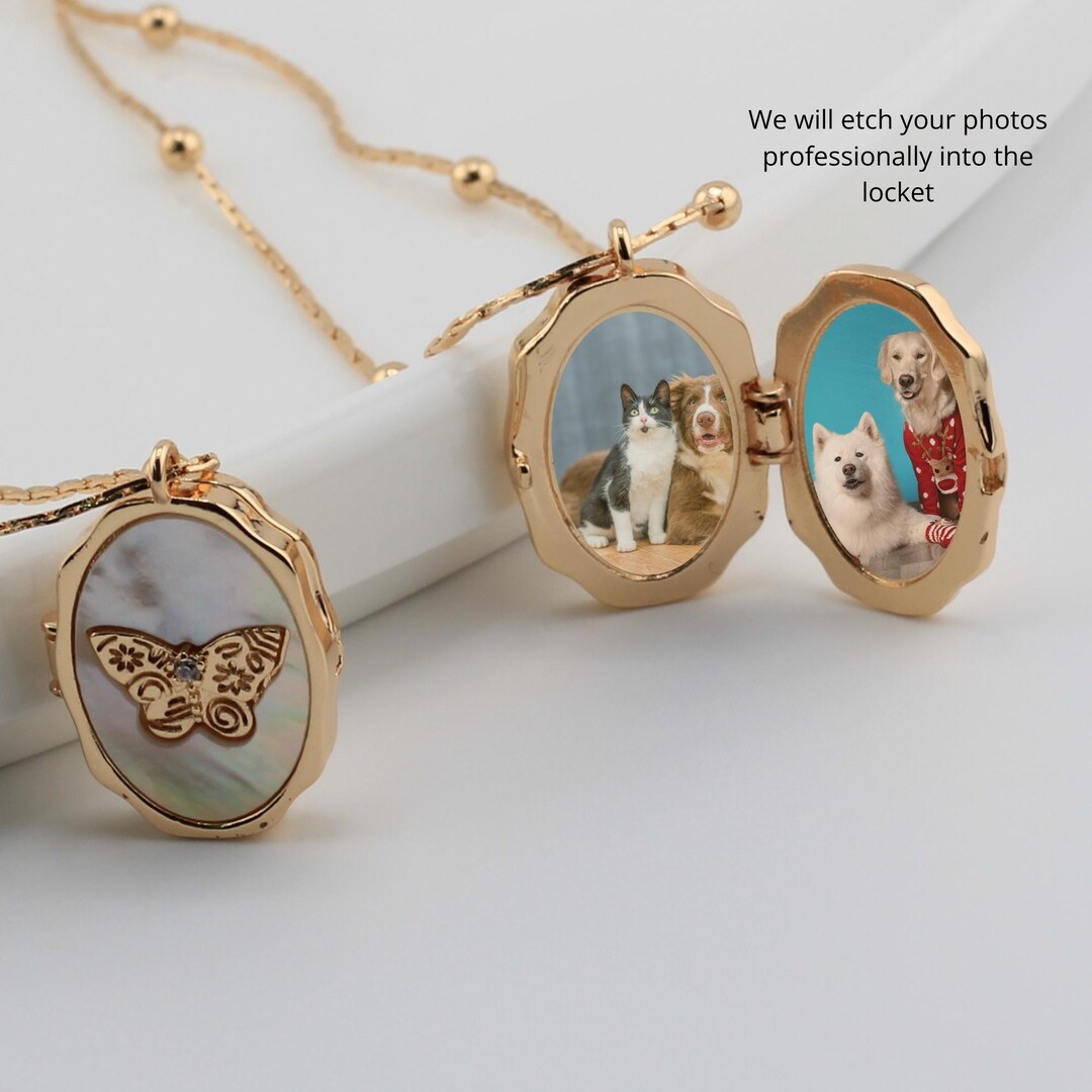 Photo Locket With 14K Vintage Butterfly, Personalized Locket With ...