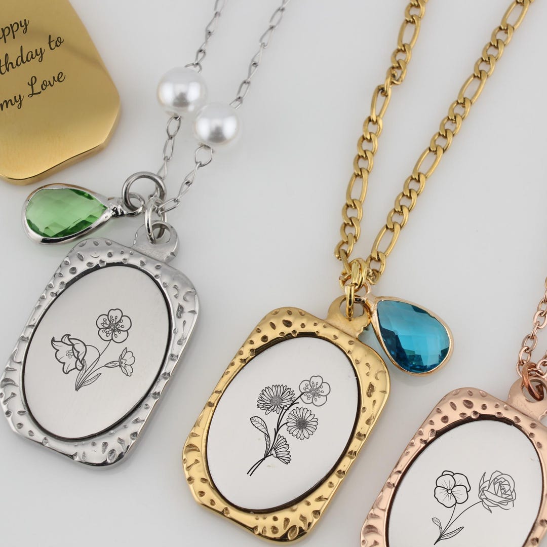 Combined Birth Flower Necklace, Multiple Flower Personalized Bouquet ...