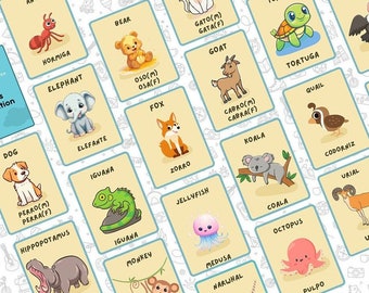 49 BILINGUAL ANIMAL Flash Cards - English & French Alphabet Learning ...