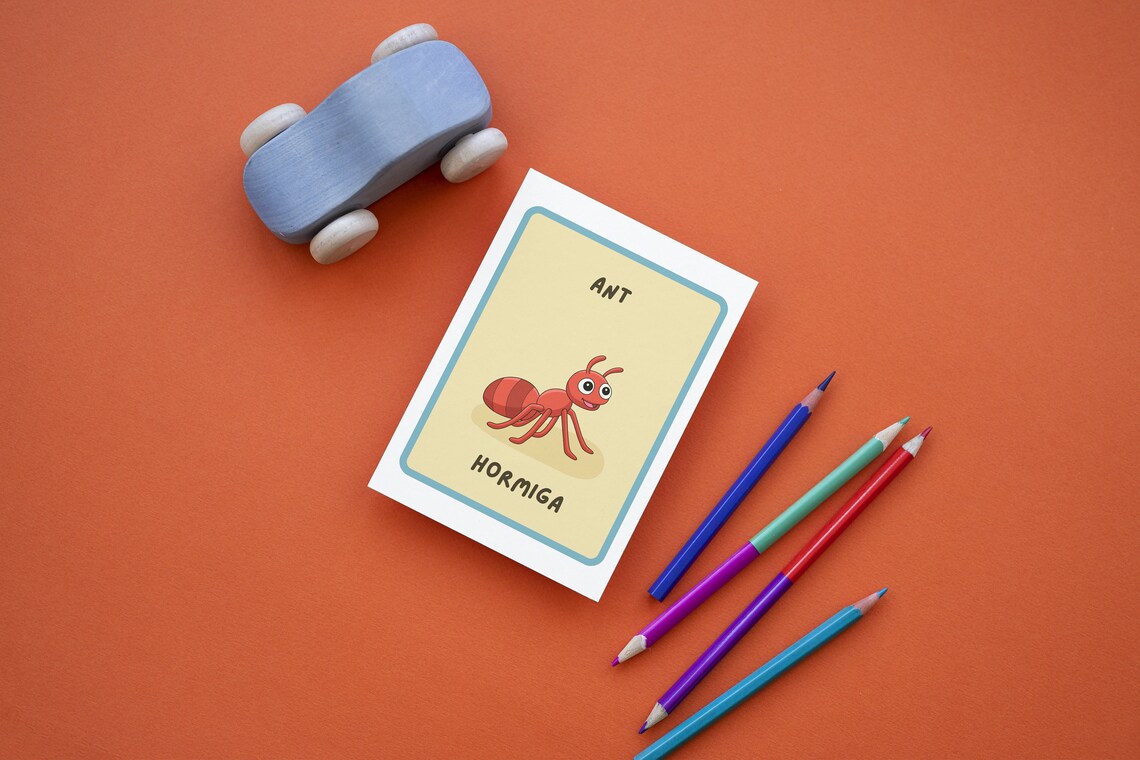 49 BILINGUAL ANIMAL Flash Cards - English & Spanish Alphabet Learning ...