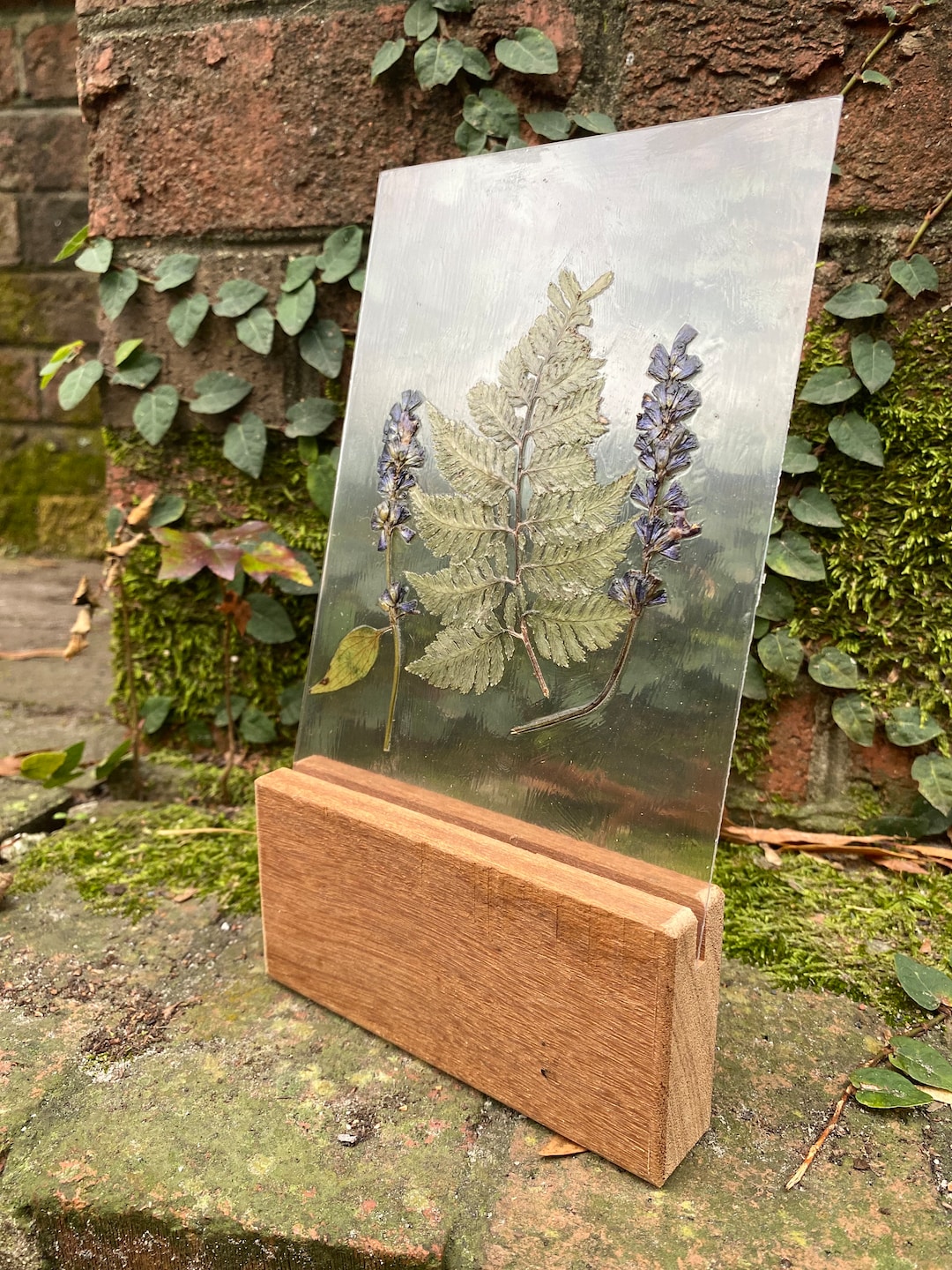 Pressed Flower and Greenery Acrylic Art With Yellow Balau Wooden Stand ...
