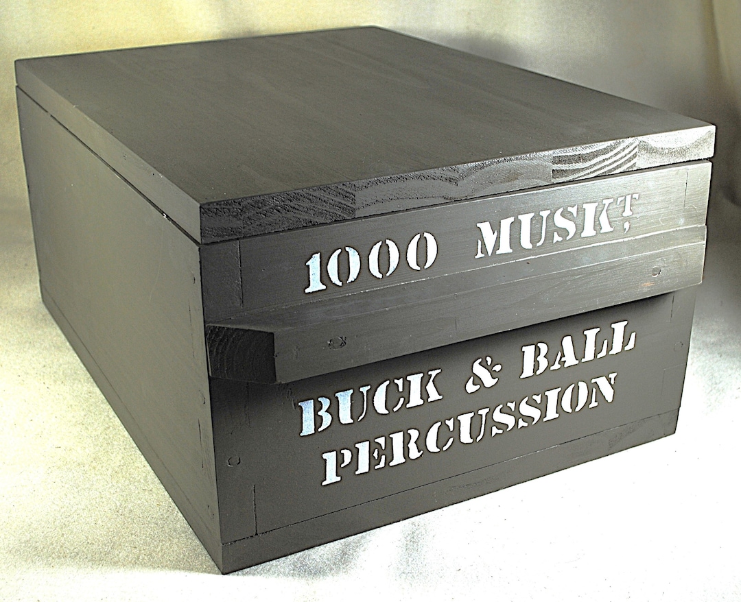 1000 Muskt. Buck & Ball Percussion Ammo Box - Green Wood Box - Civil ...