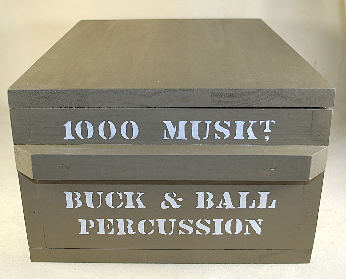 1000 Muskt. Buck & Ball Percussion Ammo Box - Green Wood Box - Civil ...