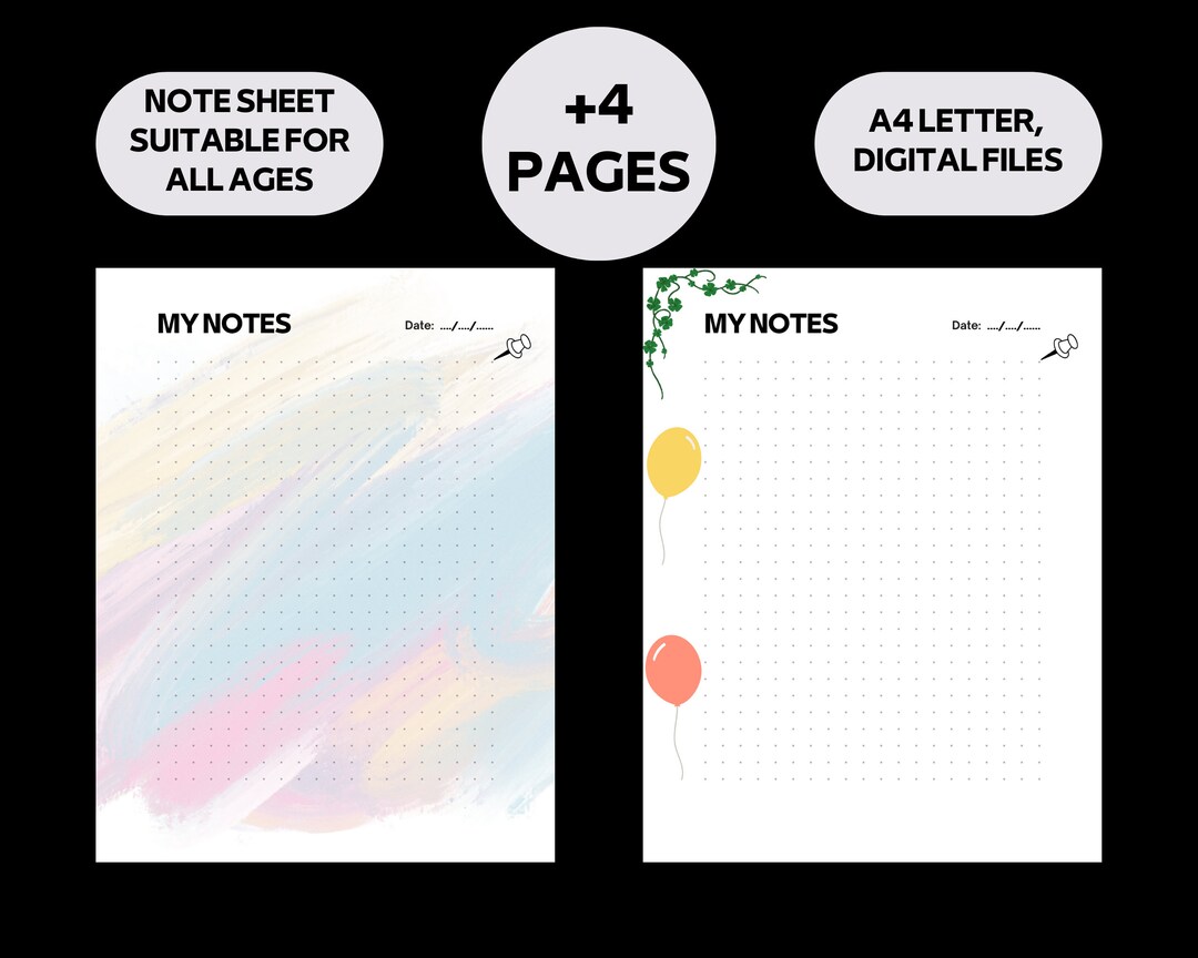 Digital Note Papers 4 Different Themes - Etsy