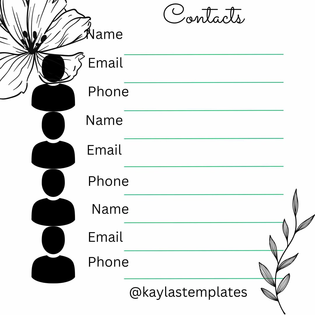 Digital Contact List Template - Etsy
