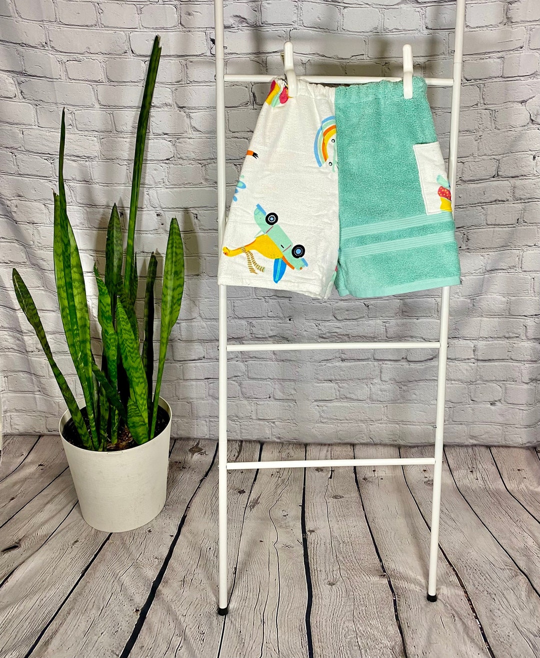 Towel Shorts Youth Size M Aqua and Beachy Animal Sloth - Etsy