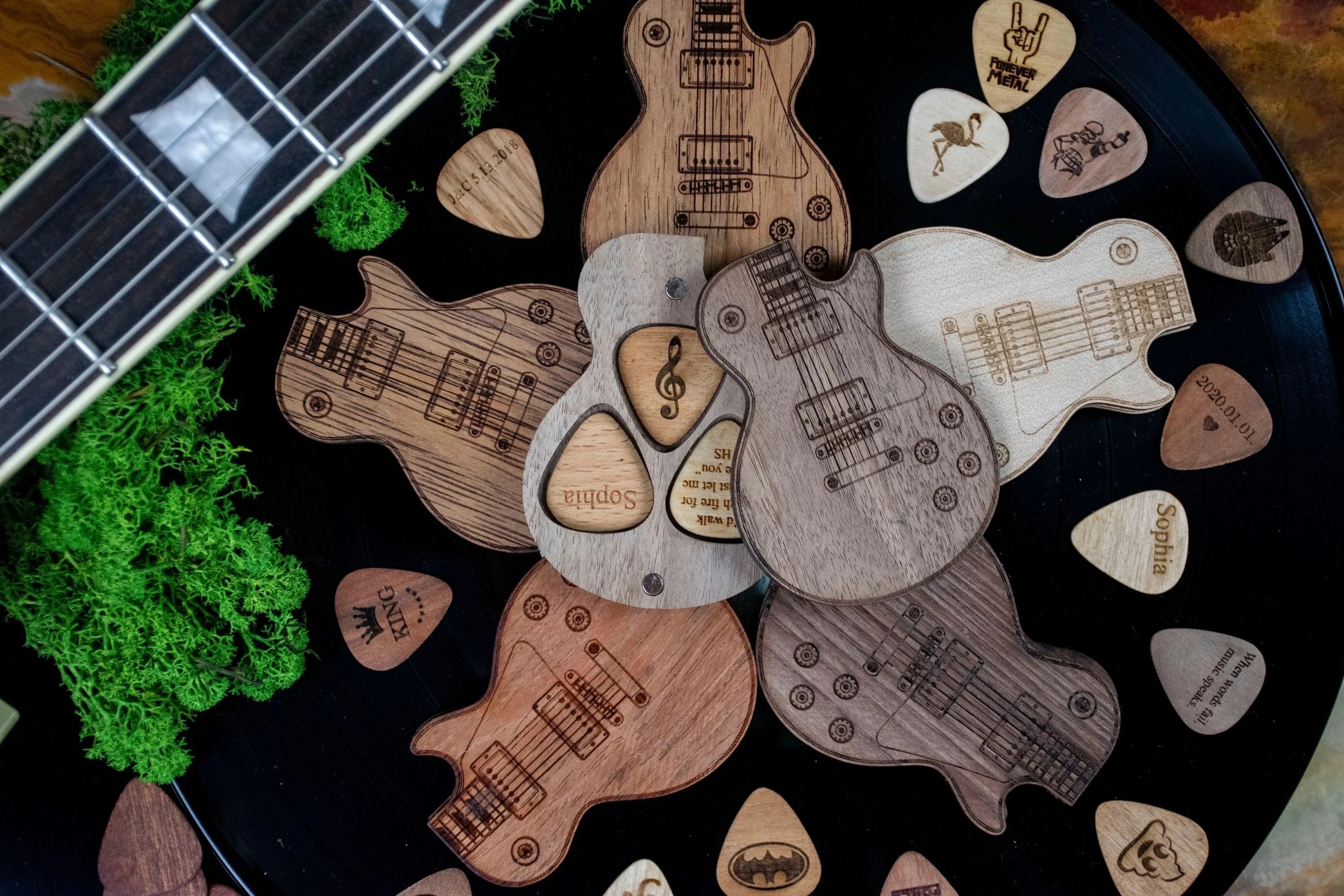 Personalized Wooden Guitar Picks Box Custom Engraved Guitar Pick Box ...