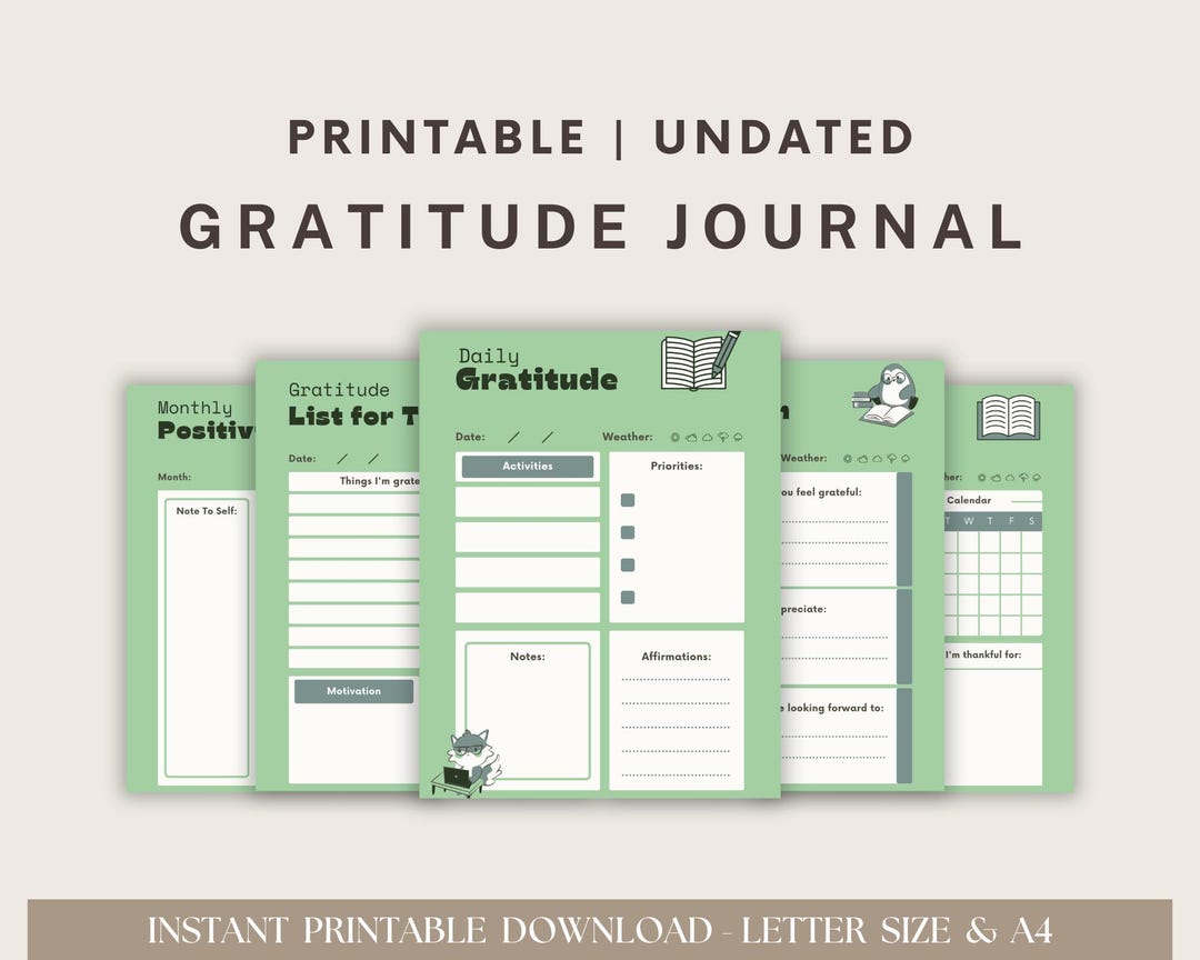 Weekly Gratitude Journal Printable Template, Thankfulness Journal ...