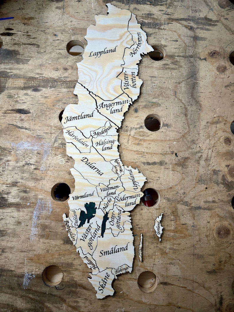 Sweden Map Landskap Puzzle Laser Cutting Engrave, Map Wooden Map ...