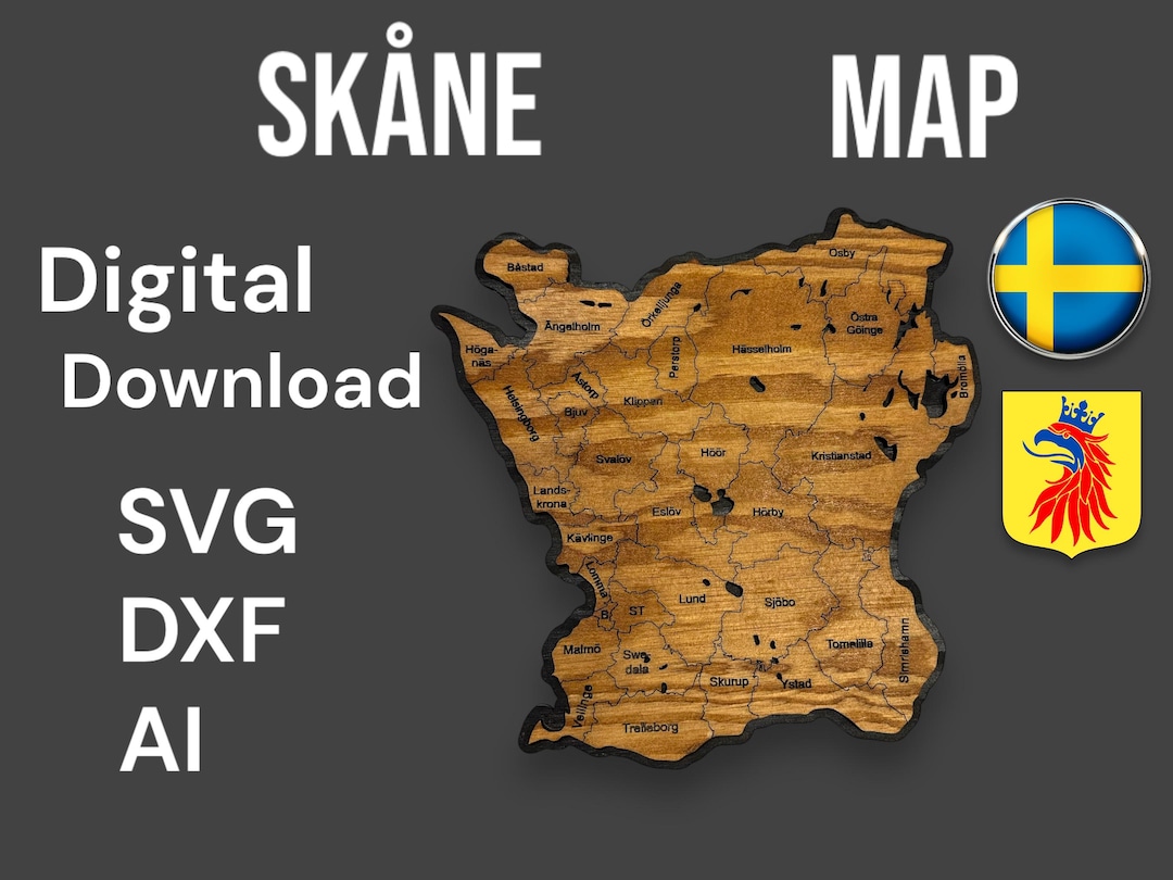 Skåne Map Vector Files (.svg, .dxf, .ai) – Detailed With Municipalities ...