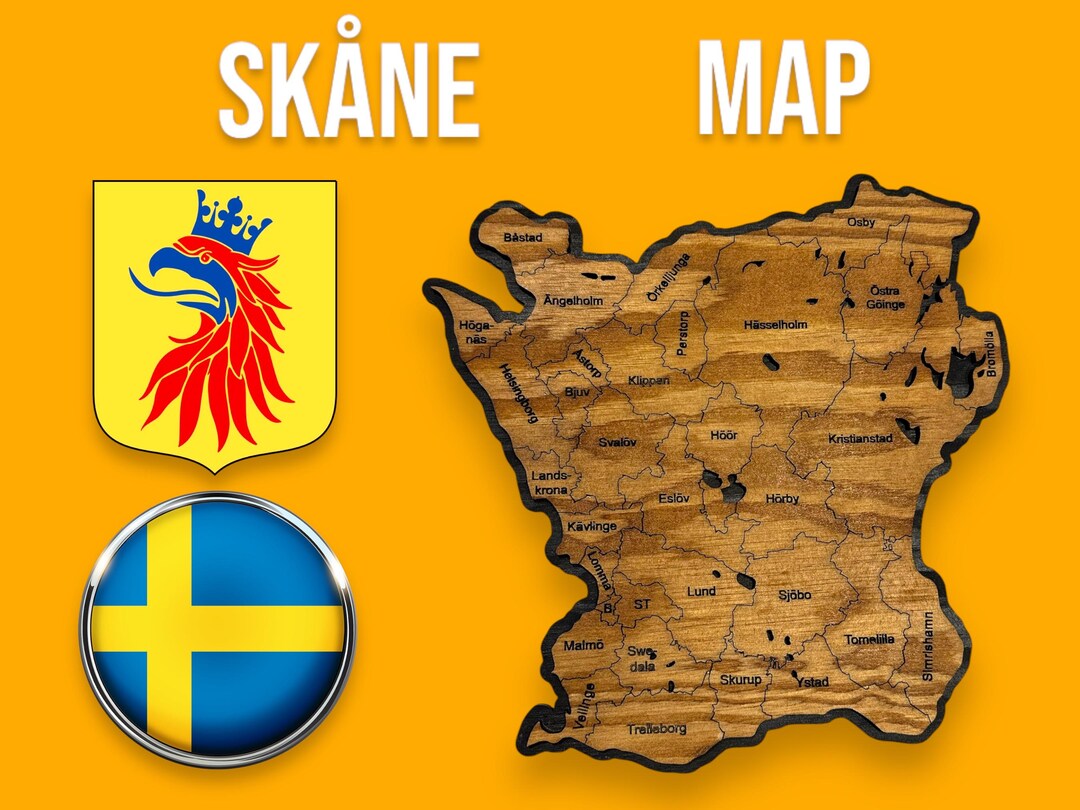 3D Skåne Wooden Map Laser Cut, 2 Layers, Teak & Black, 280 X 280 Mm ...